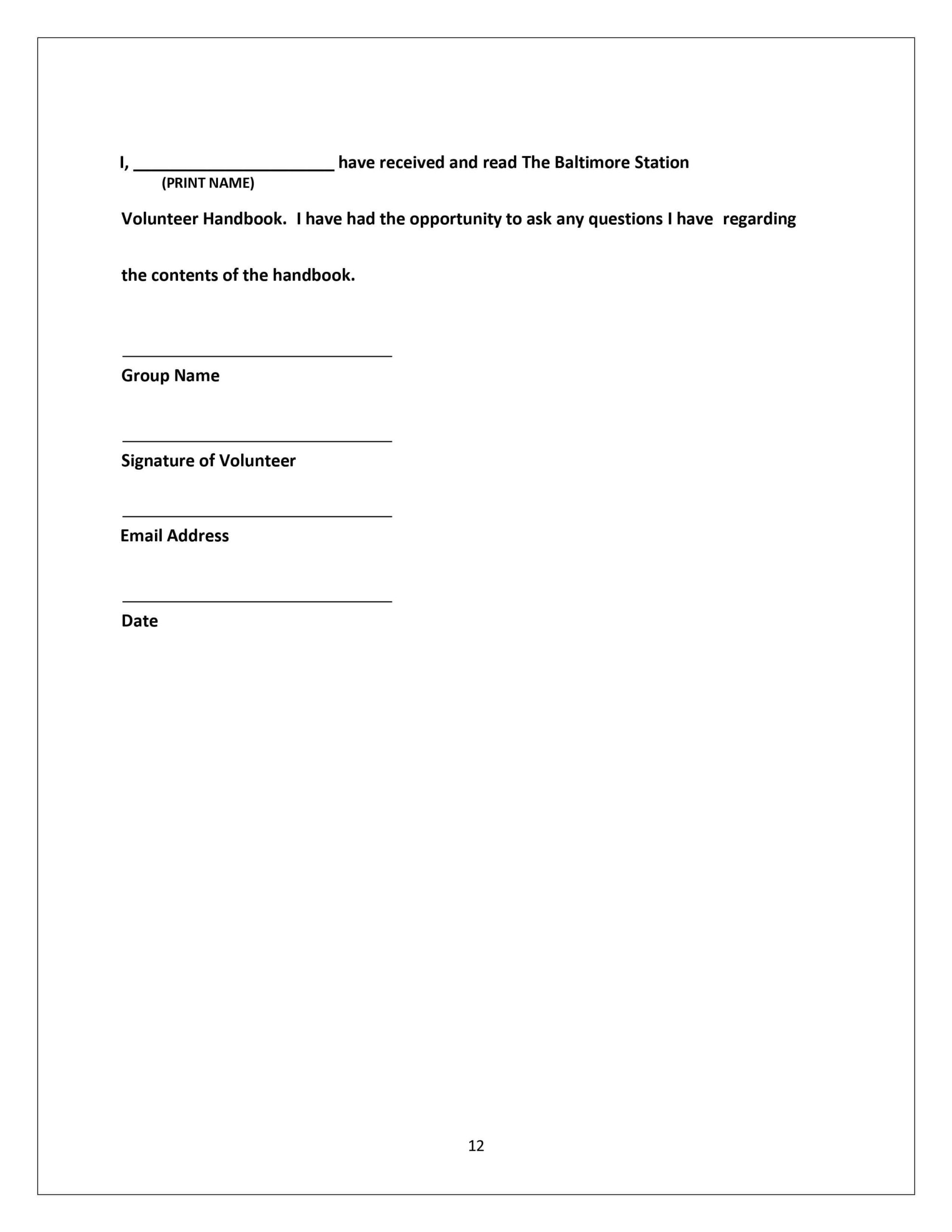 Volunteer Handbook Acknowledgement